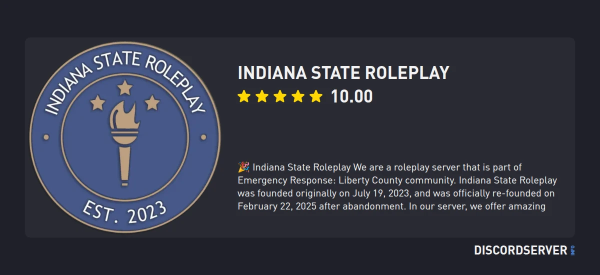 Indiana State Roleplay — мониторинг Discord сервера, статистика и рейтинг