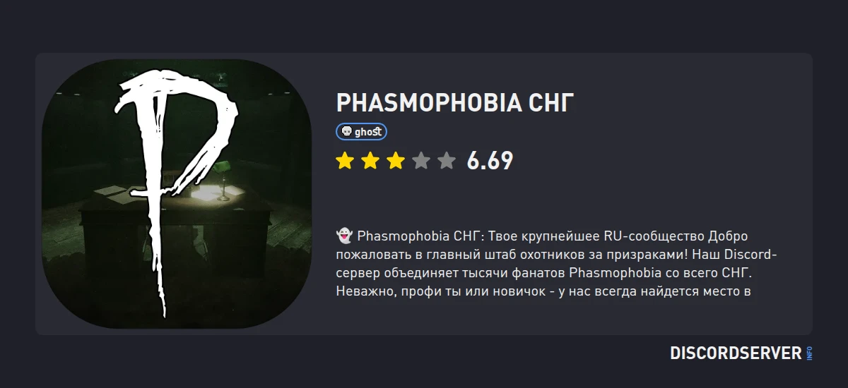 Phasmophobia СНГ — мониторинг Discord сервера, статистика и рейтинг